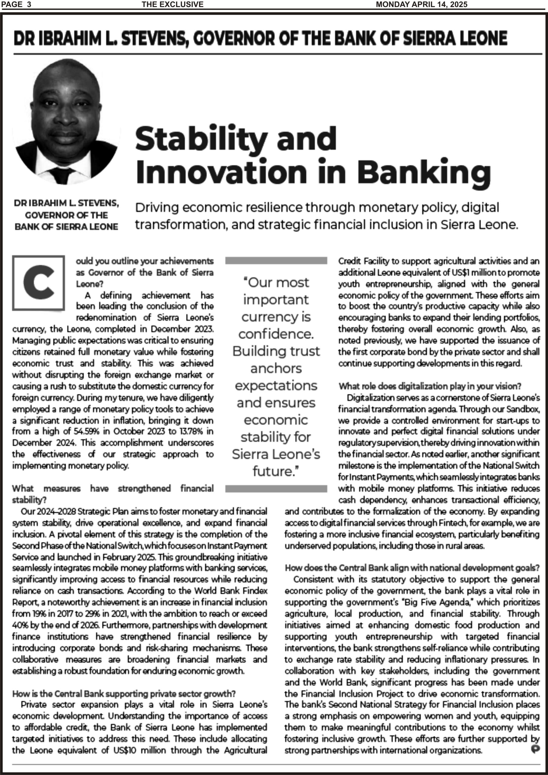 Interview with Dr. Ibrahim L. Stevens, Governor of the Bank of Sierra ...